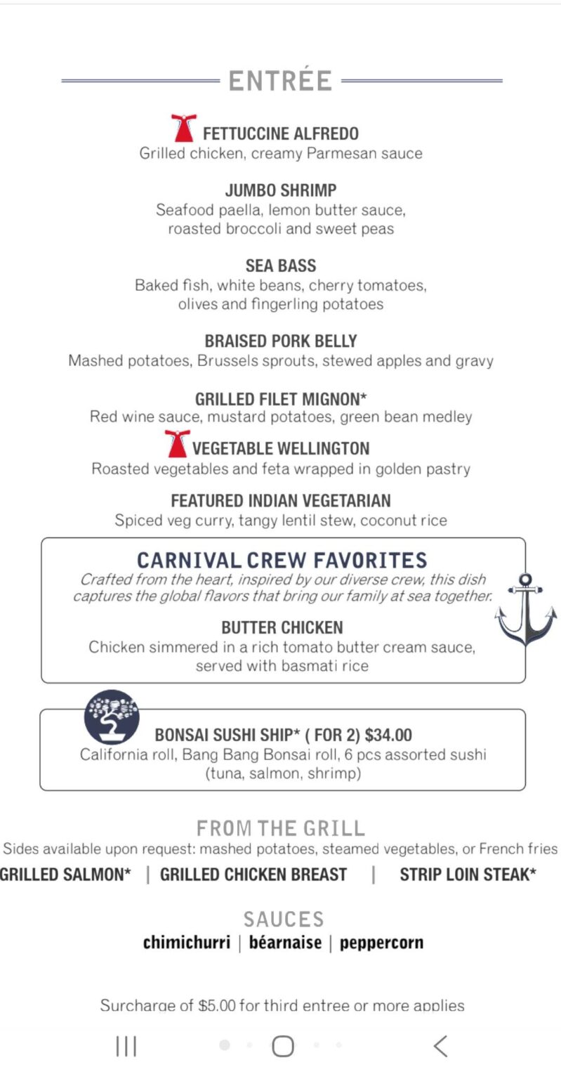 CARNIVAL’S NEW MENUS – SemiProCruiser