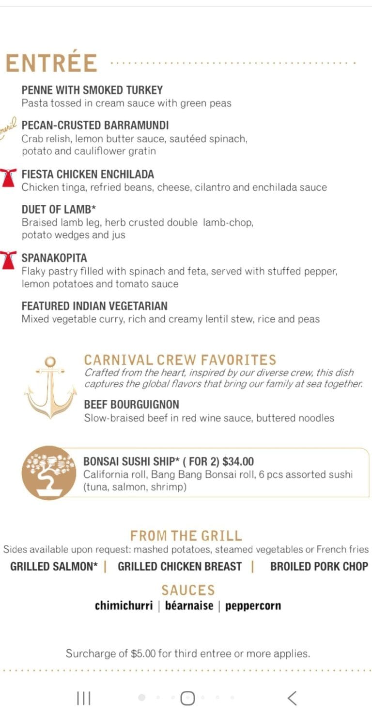 CARNIVAL’S NEW MENUS – SemiProCruiser